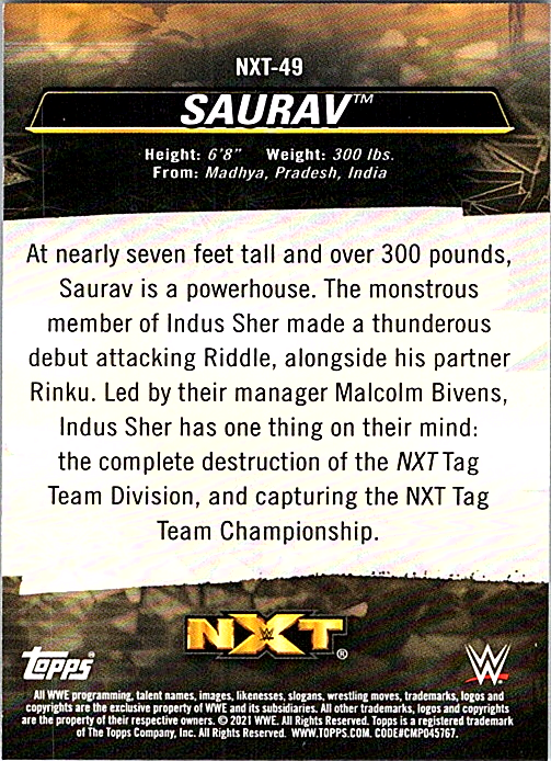 2021 Topps WWE NXT We Are NXT NXT-49 Saurav | eBay