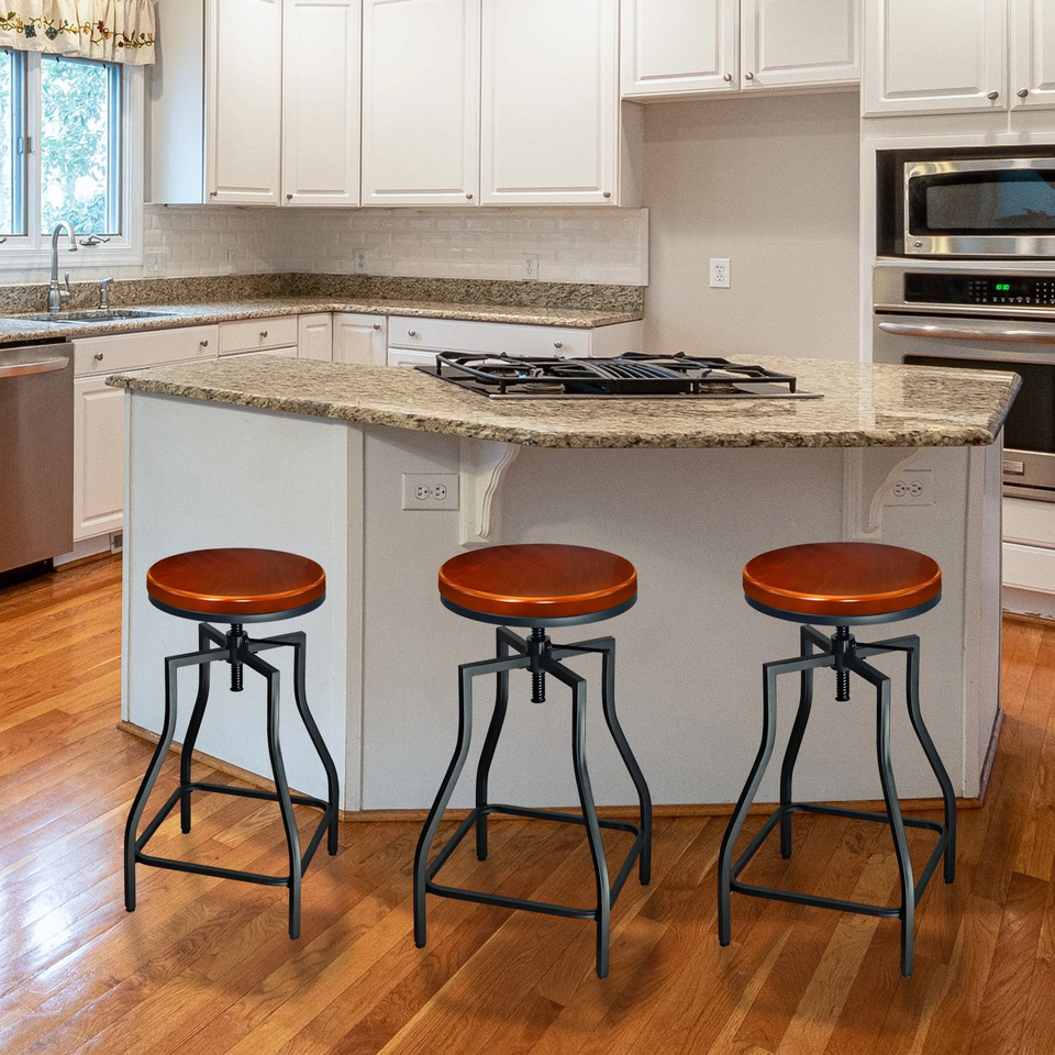 Industrial Adjustable Swivel Metal Kitchen Counter Stool with Wood ...