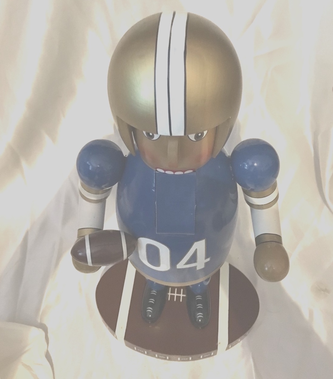 Christmas Decor FOOTBALL PLAYER Nutcracker Village 2004 14" Blue White ...