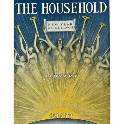 Original January 1902 THE HOUSEHOLD Full-Color Magazine Cover New Year ...