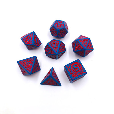 7 Red Blue Dice Set Polyhedral Dark DND RPG Board Table Games Fantasy D ...