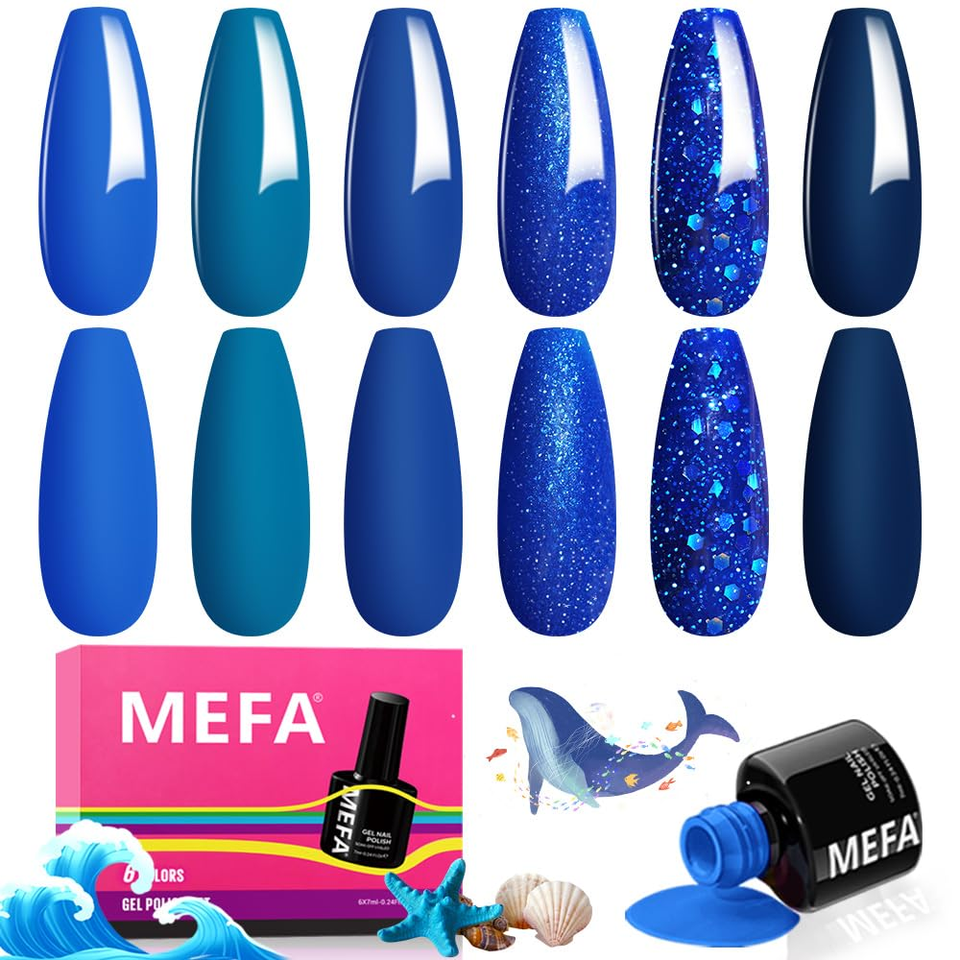 Blue Gel Nail Polish Set,6 Colors Midnight Navy Sapphire Blue Nail ...