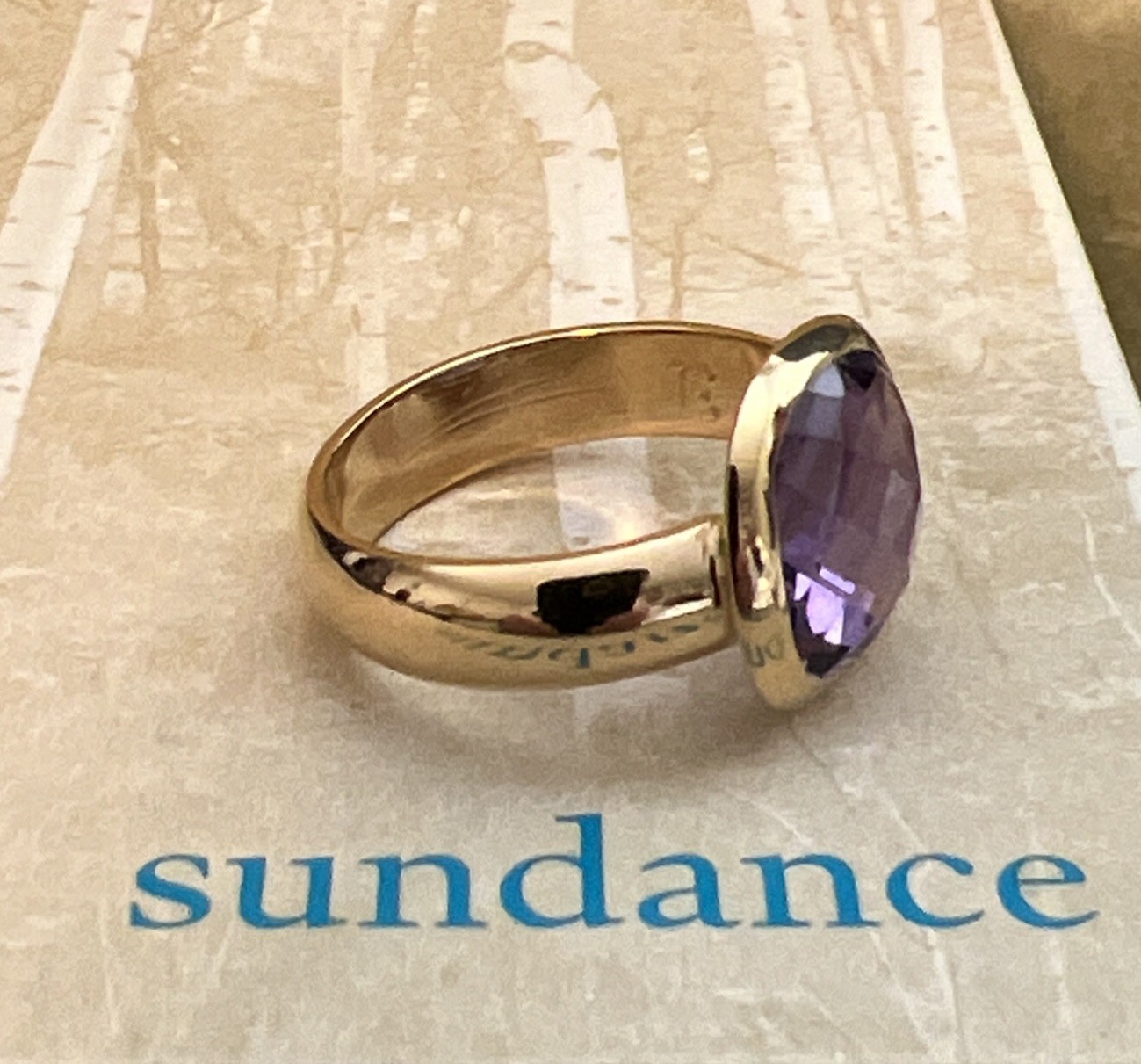 Sundance Catalog Faceted Square Amethyst Gold Vermeil Ring, Size 8
