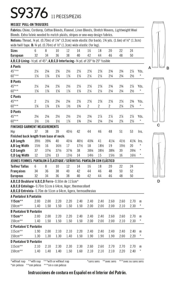 SIMPLICITY 9376 MISSES PULL ON TROUSERS Sewing Pattern Sizes 6-14 & 16 ...