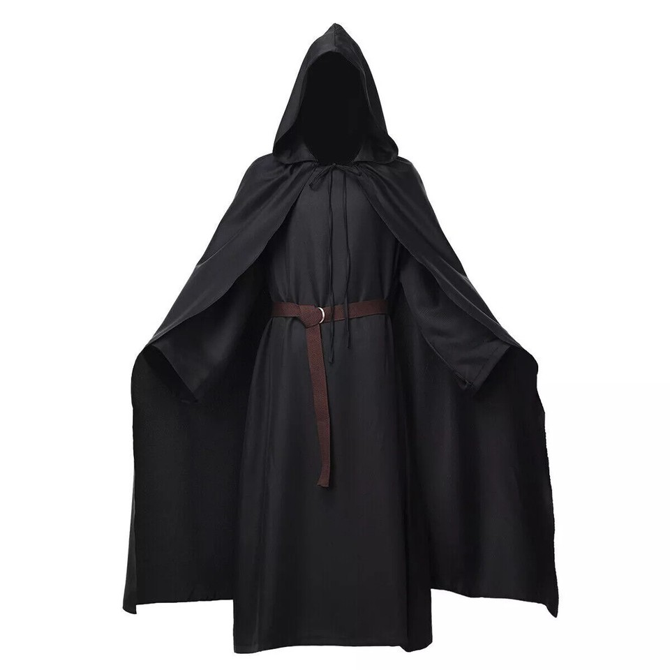 Halloween Sorcerer Robe for Men Medieval Renaissance Hooded Cloak ...