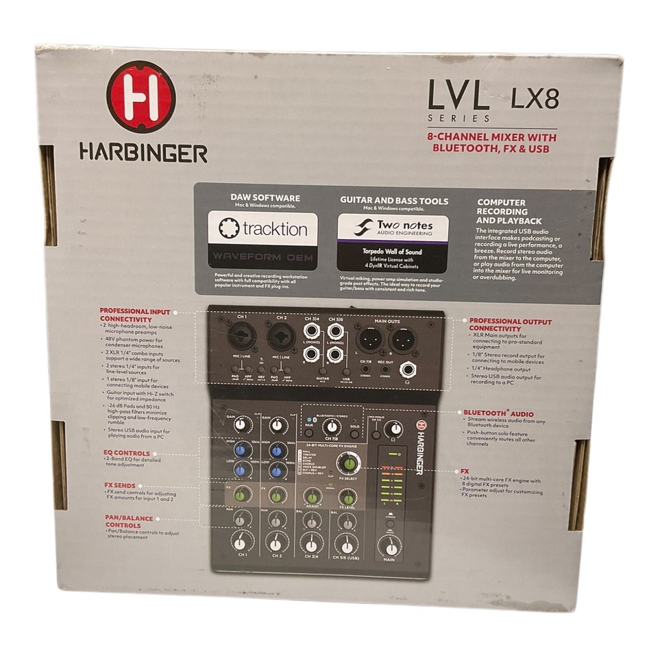 Harbinger LX8 8-Channel Analog Mixer With Bluetooth, FX and USB Audio ...