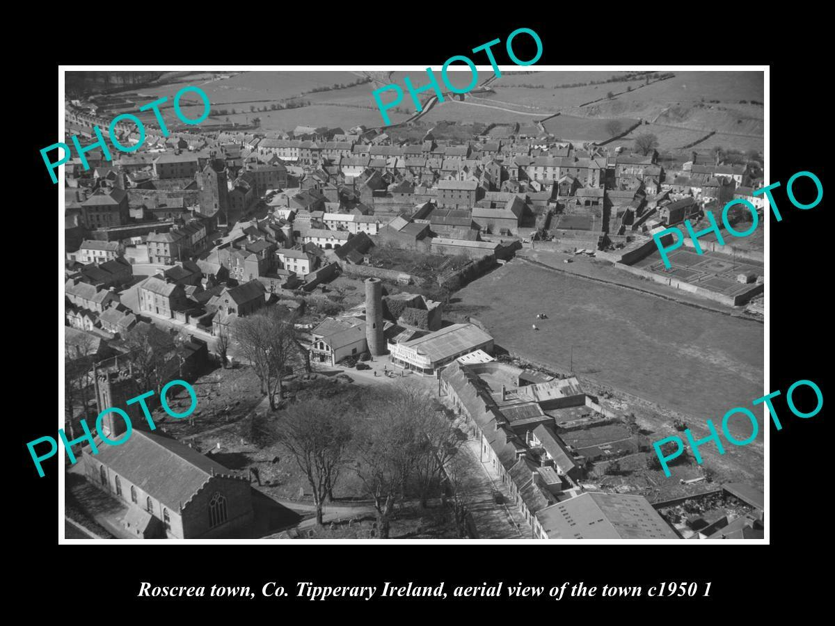 OLD POSTCARD SIZE PHOTO ROSCREA TIPPERARY IRELAND, AERIAL VIEW OF TOWN ...