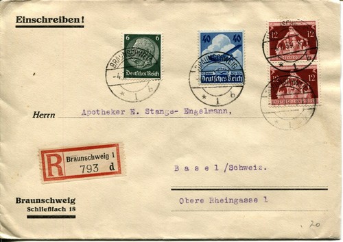 GERMANY Registered Airmail Cover Stamps Postage Label Braunschweig 1936 ...