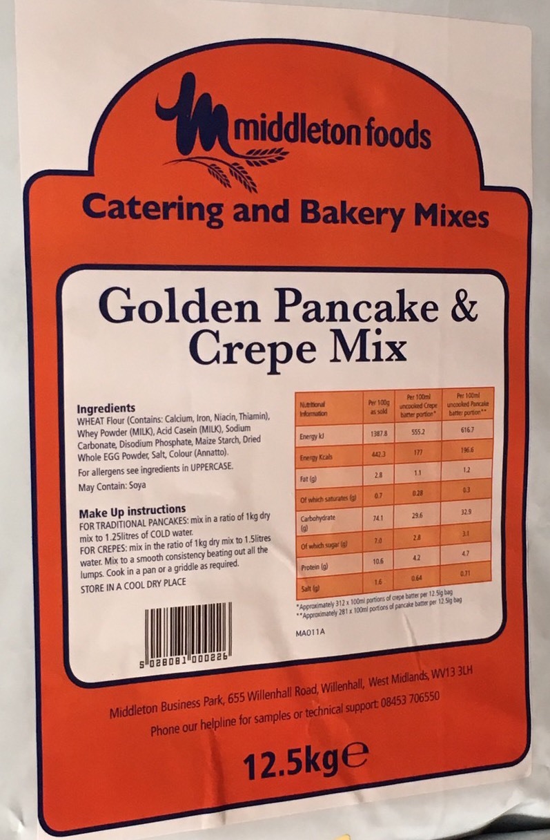 12.5kg Golden Pancake & Crepe mix Bulk Pack Middletons Cafes ...