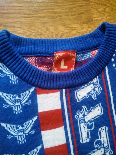 Retro Rifle Men's Knit Sweater Size Large America USA Red White And ...