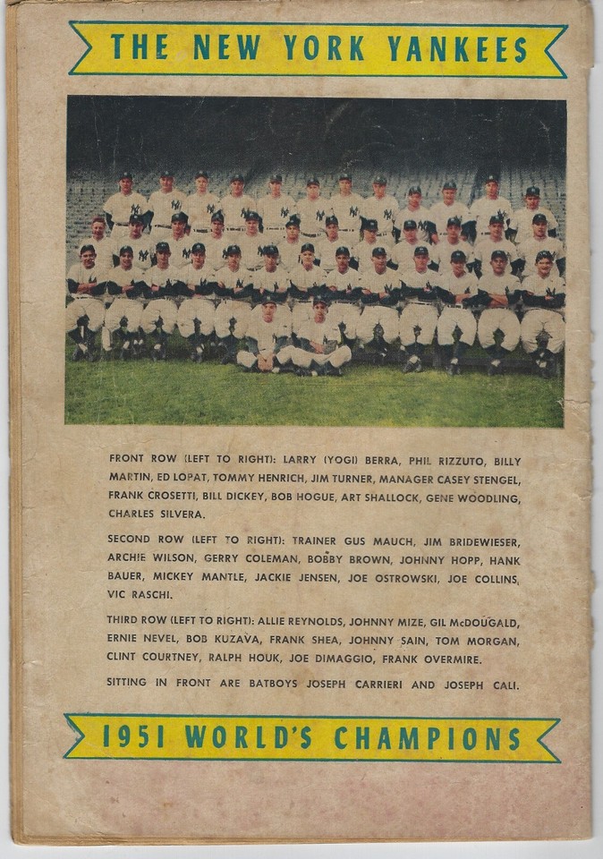 1952 NY Yankees Baseball Comic Book/Magazine Mickey Mantle Yogi Berra ...