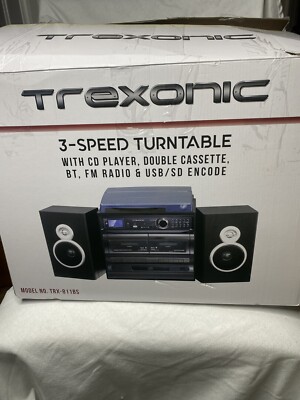Trexonic 3-Speed Turntable with CD Player, Dual Cassette Player, BT, FM ...