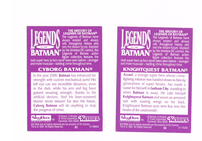 BATMAN LEGENDS OF BATMAN 1994 KENNER TRADING CARDS (2) KNIGHTQUEST ...