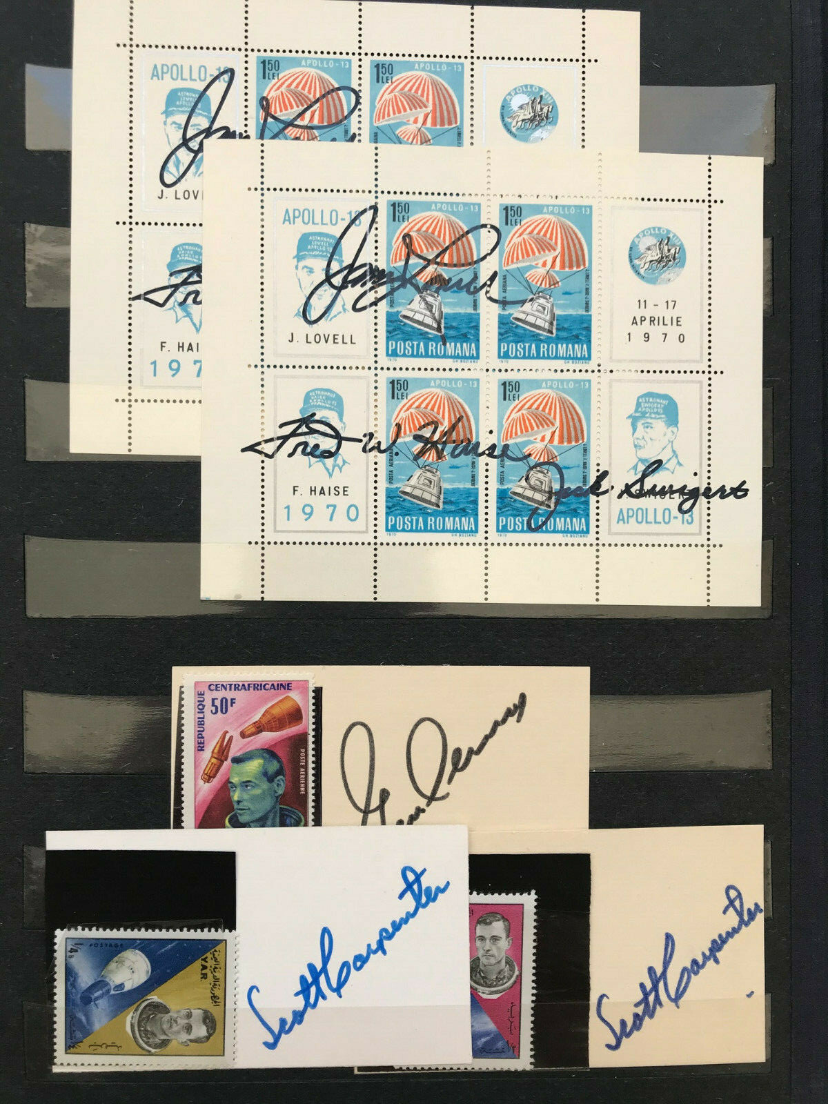 Autograph space collection on stamps, hand signed, Apollo, Soyuz - ! 91 ...