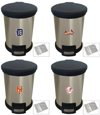 MLB Trash Can Stainless Steel Step-On Wastebasket 1 Gal Baseball Team ...