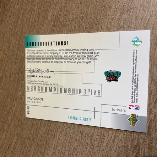 Pau Gasol 2003 Upper Deck Game Used Jersey Card #PG-PP. Grizzlies | eBay