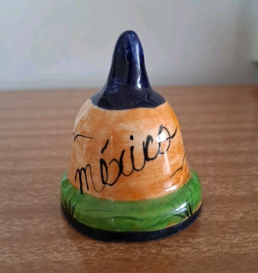 Vintage Folk Mexican Pottery Bell Hand Painted with Cactus Mexico 7cm ...