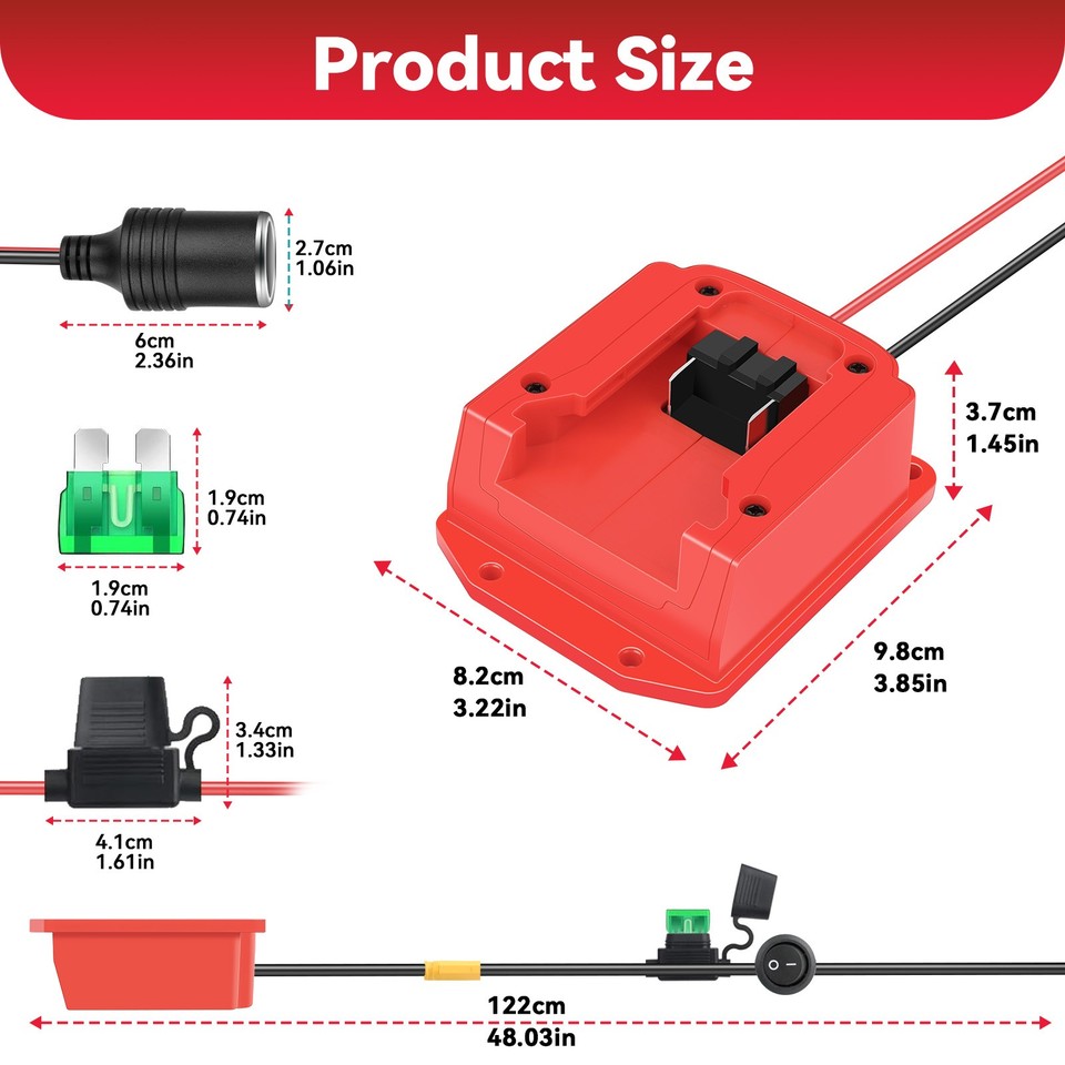Adapter For Milwaukee 18V Battery Jump Starter Car Booster 4FT Cable ...
