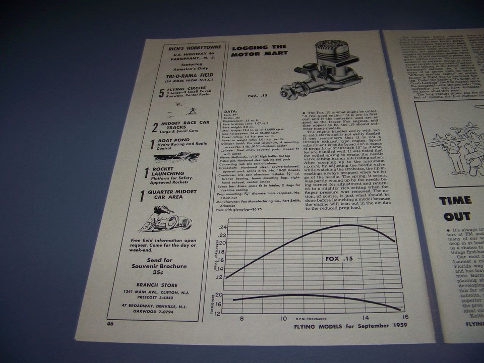 VINTAGE..FOX .15 R/C ENGINE ..ENGINES/DETAILS/SPECS/GRAPH..RARE! (514S ...