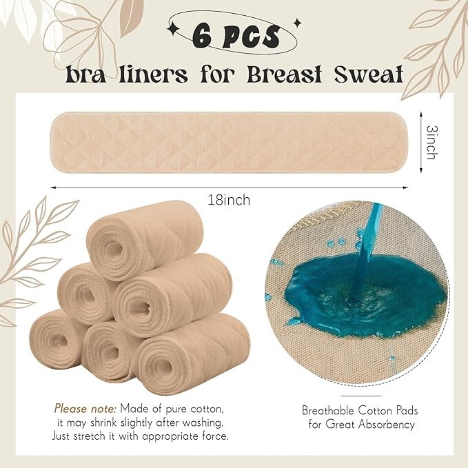 6 Pcs Cotton Bra Liners Rectangle under Bra Pads 3 Layer Bra Sweat ...