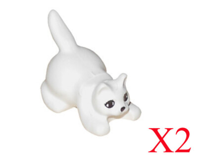Lego White Cat Crouching with Black Eyes, Eyelashes & Nose Minifigure ...