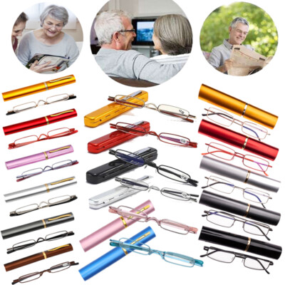 Classic Rimless Compact Reading Glasses Readers Travel Slim Design with ...
