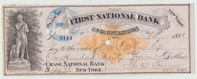 1881 USA New York State First National Bank 120 Dollars Bank Check ...