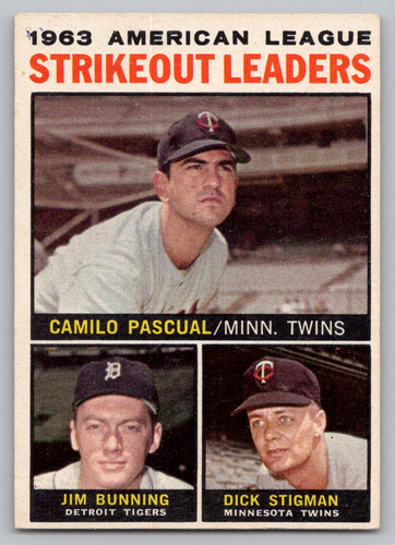 1964 Topps #6 1963 American League Strikeout Leaders Jim Bunning ...