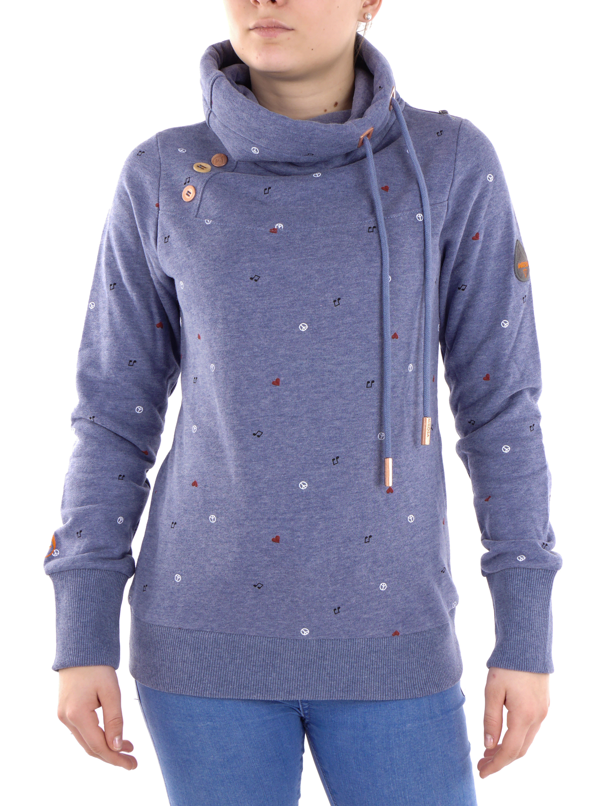 Mikosa Damen Sweatpullover Sweater blau meliert geometrisch ...