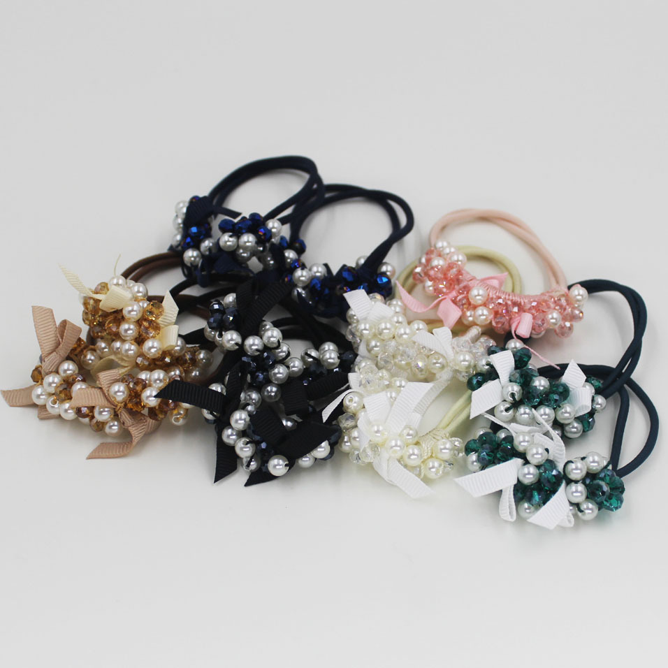 Pearl Acrylic Beads Elastic Hair Accessories Band Ring Rope Ties ...