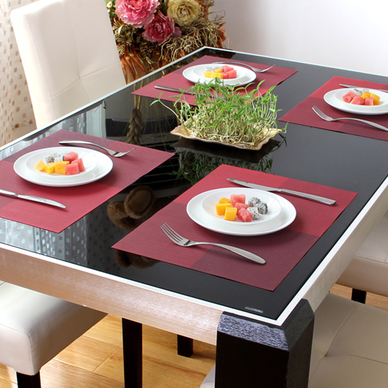 4X PVC Placemats Dining Tableware Pad Mat Heat Insulation Bowl Matt ...