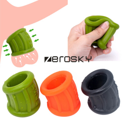 Male Silicone Scrotum Testicle Squeeze Ring Penis Stretching Enhancer ...