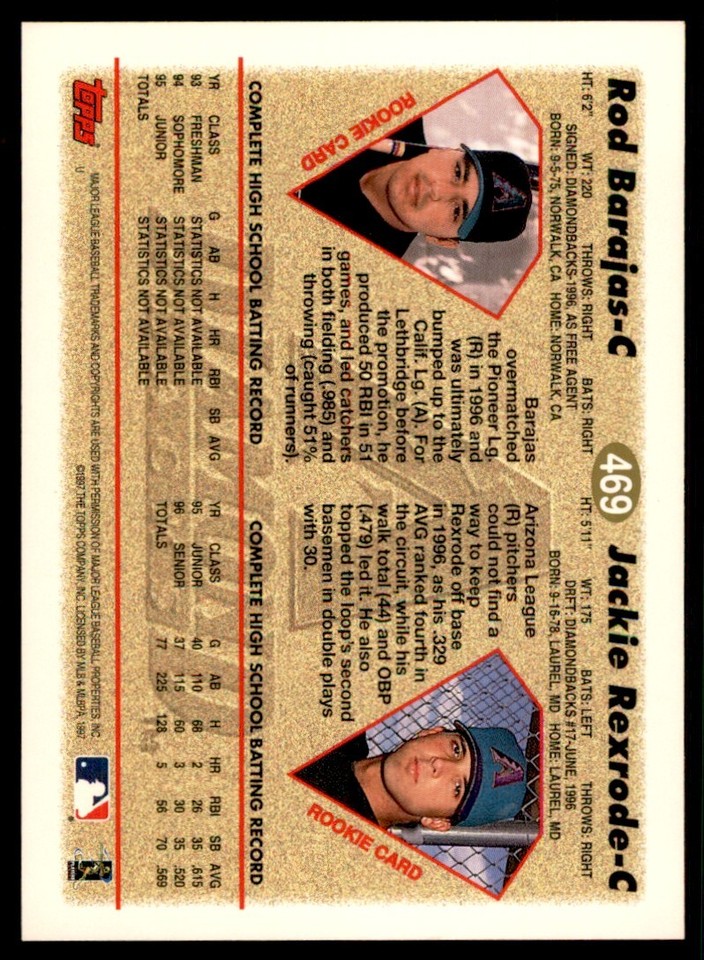 1997 Topps Rod Barajas/Jackie Rexrode Rookie Baseball Card #469 | eBay