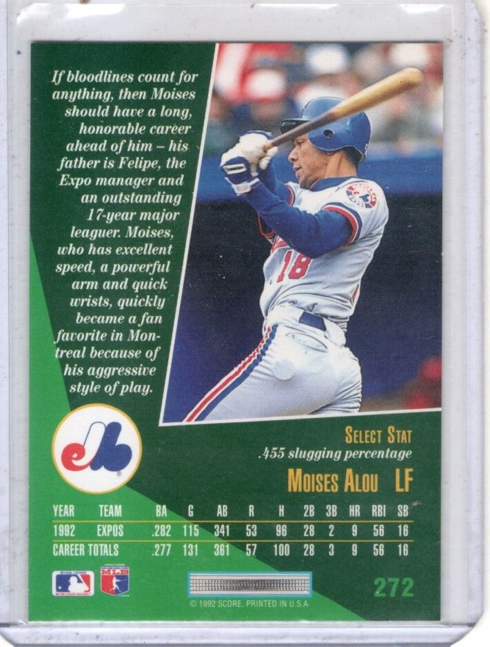 MOISES ALOU - 1993 Select #272 Moises Alou Montreal Expos baseball card ...