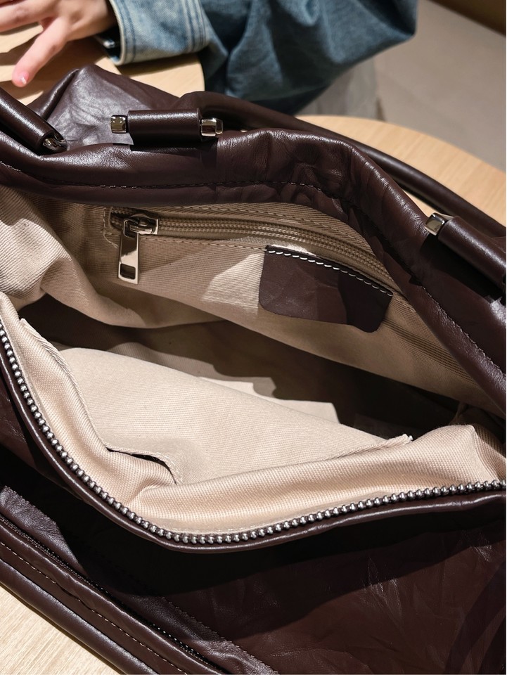 Wrinkled Real Leather Handbag Shoulder Bag Purse Tote w/ lots of pocket ...