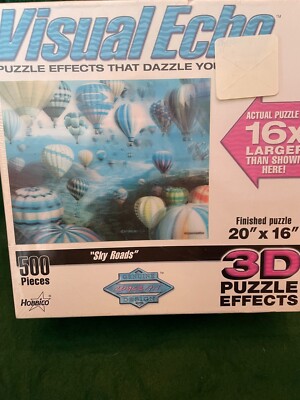 Visual Echo Puzzle Sky Roads 500 Pcs 3D Puzzle 20"x16" Hot Air Balloon ...