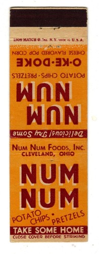 NUM NUM POTATO CHIPS PRETZELS matchbook matchcover - VINTAGE GROCERY | eBay