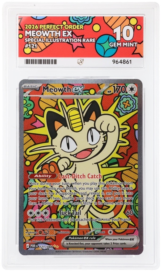 Pokémon TCG Meowth ex SIR 121/088 Perfect Order ACE 10 - Perfect ...