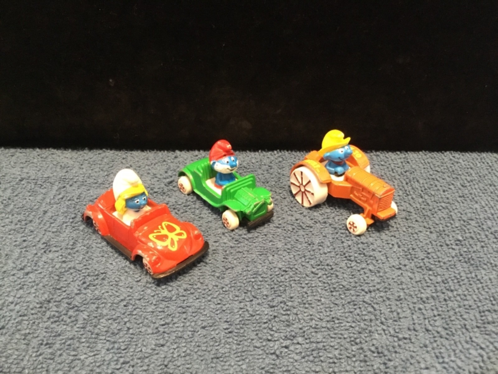 lot of 3 1982 Ertl Peyo SMURF die cast Cars #1 Smurfette #4 Papa #7 Ol ...