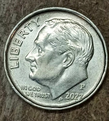 2022 P Roosevelt Dime, Extreme-Error coin . Severely Raised rim with No ...