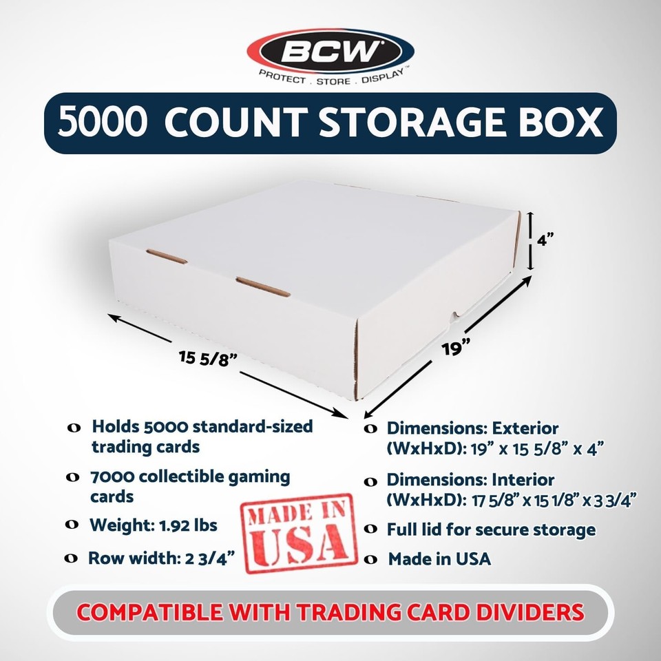 BCW 5000 Count Card Box Baseball Trading Card Storage Box Full Lid ...