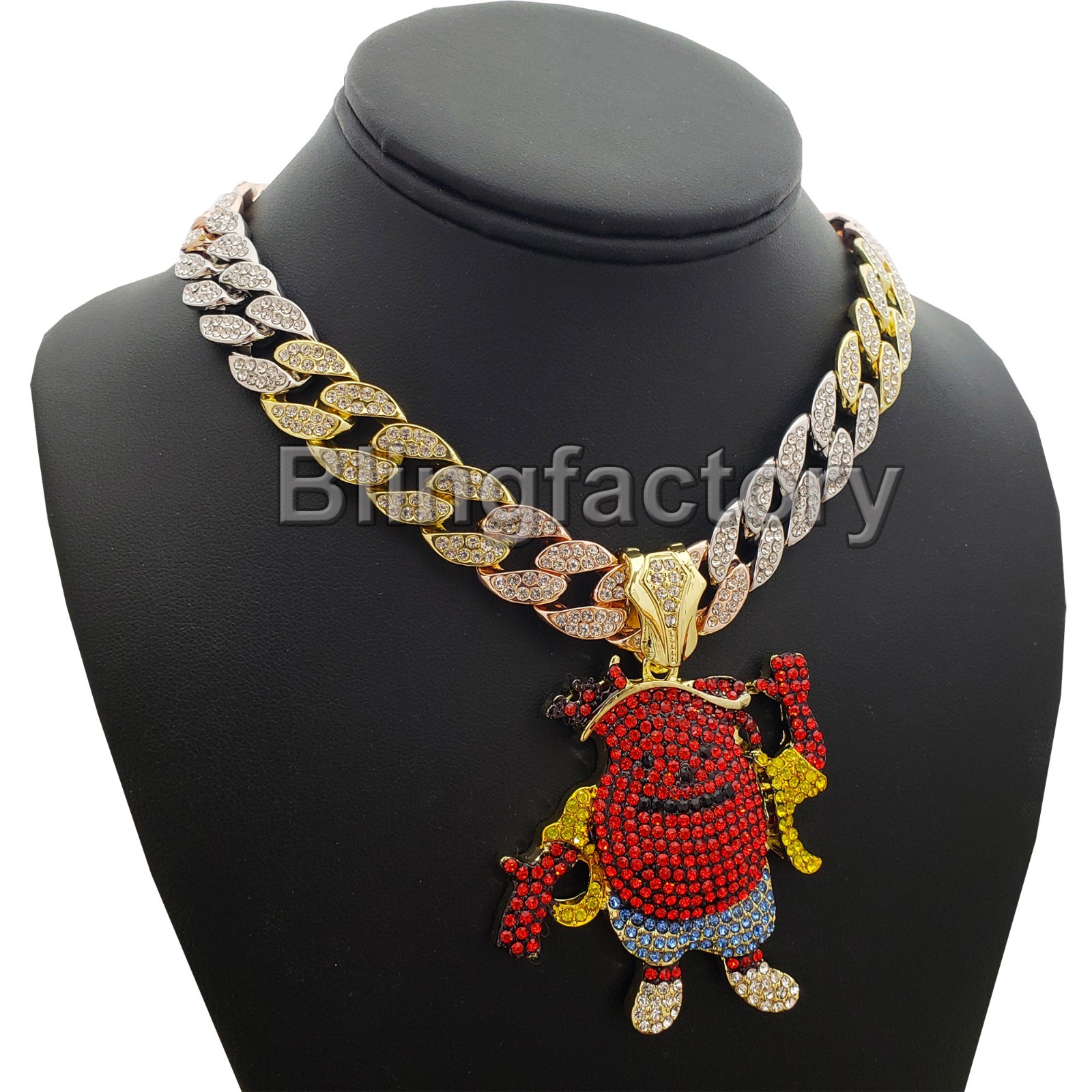 Gold Plated Kool Aid Man pendant 15mm 18" Iced Multi Color Cuban Chain ...