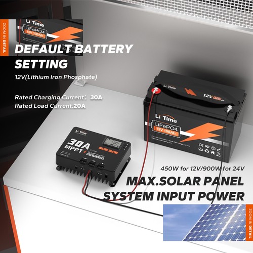 Litime 30 Amp 12V/24V DC Input Bluetooth MPPT Solar Charge Controller ...