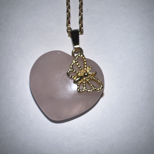Vintage Avon Rose Quartz Stone Heart Butterfly Pendant Charm Neck Chain ...