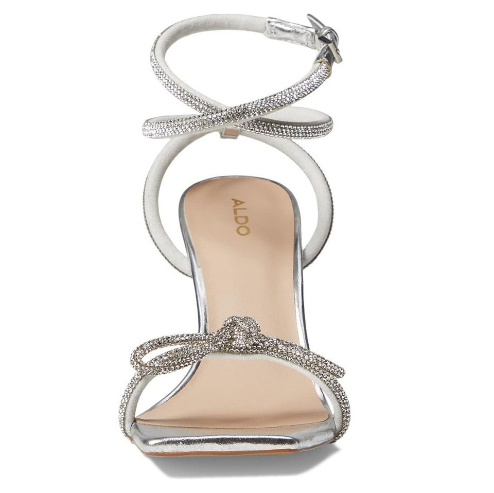 ALDO Womens 8.5 B Silver Rhinestone Bow Wrap Ankle Stiletto Heels NIB ...