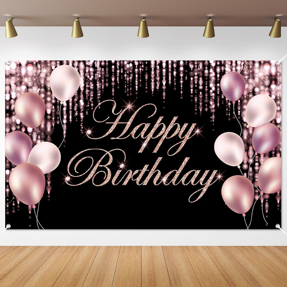 Rose Black Happy Birthday Banner Backdrop Large Yard Sign Background It ...