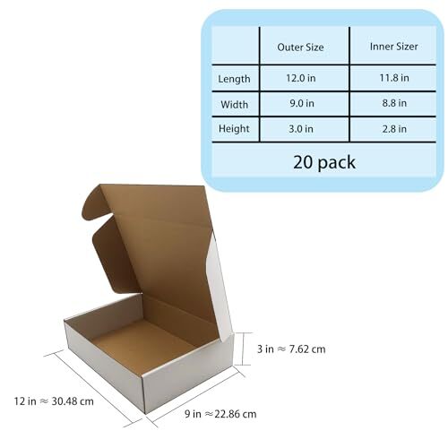 12x9x3 inch Shipping Boxes, White Corrugated Cardboard Box Literature ...