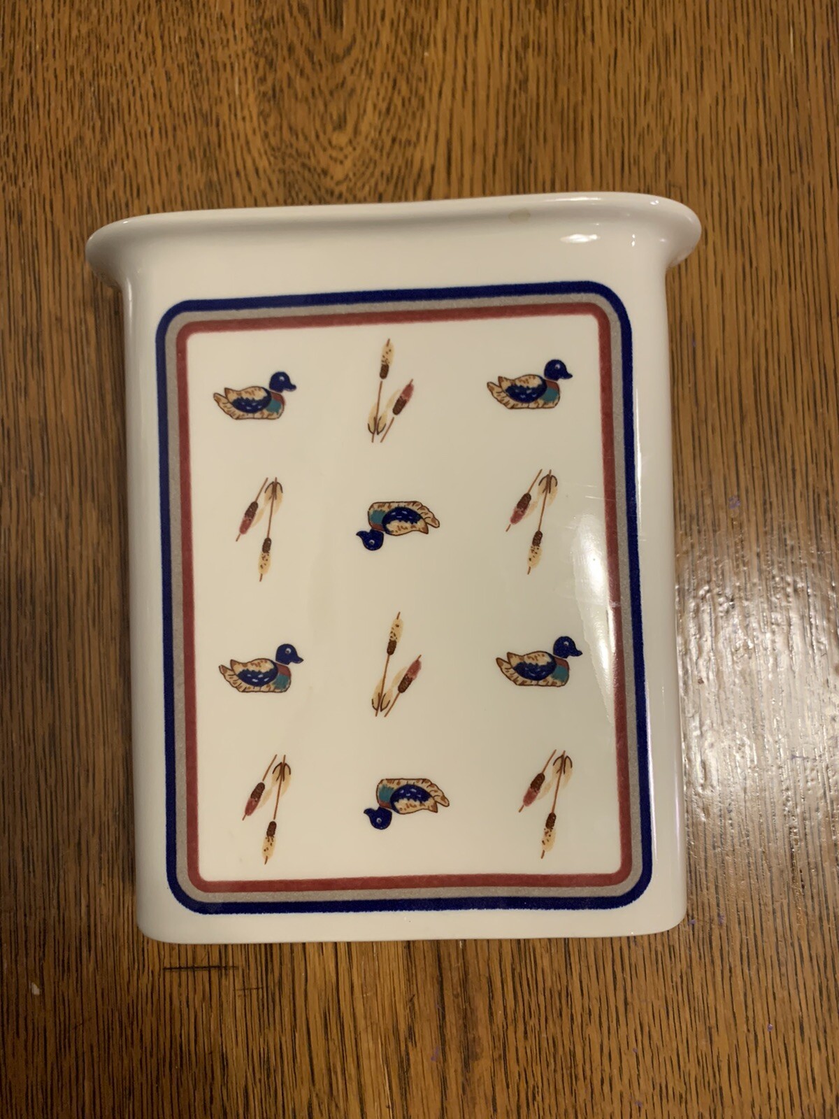 Unique Vintage EPOCH Narrow Oval Mallard and Cattail Patterned Vase 6 3 ...