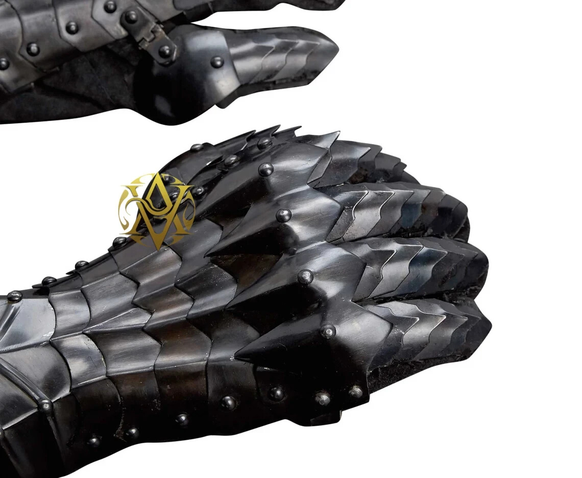 Antique Black Gauntlets Gladiator Steel Metal Gloves Greek Roman Knight ...