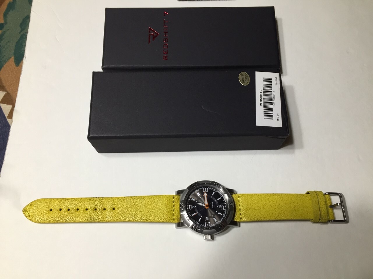Redshift 7 Men's Watch Galaxy 7 Yellow Leather Watchband - Retail $145 ...